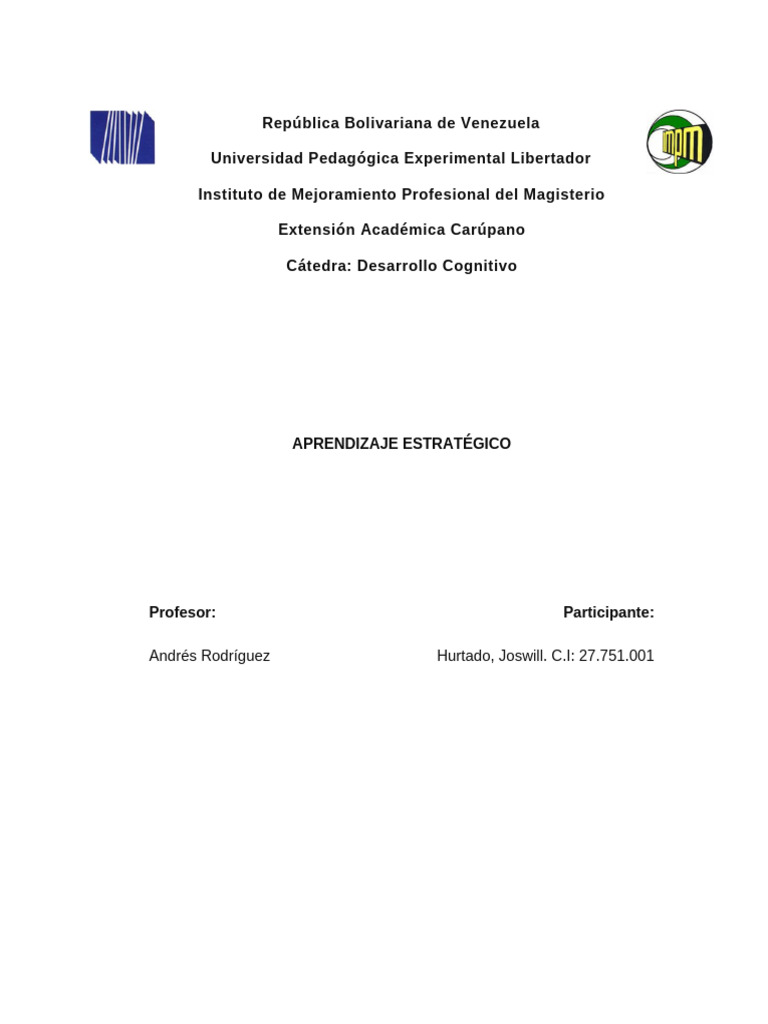 INFORME - Aprendizaje Estratégico23 | PDF | Aprendizaje | Metacognición