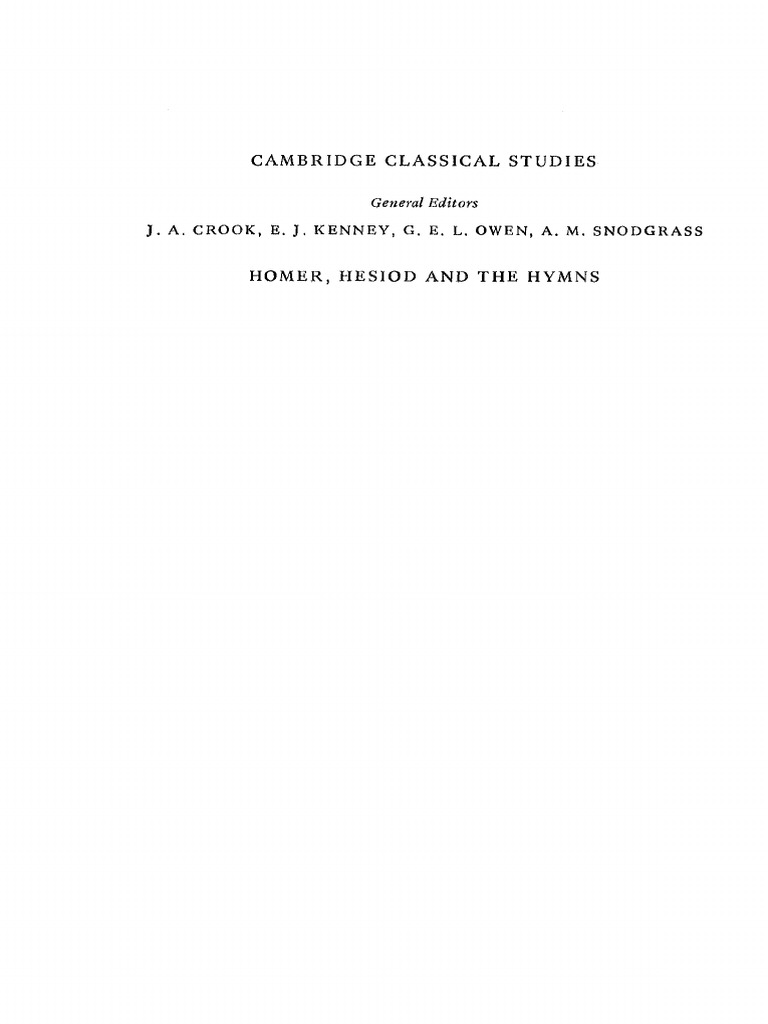 Homer Hesiod and The Hymns Diachronic Development in Epic Diction ...
