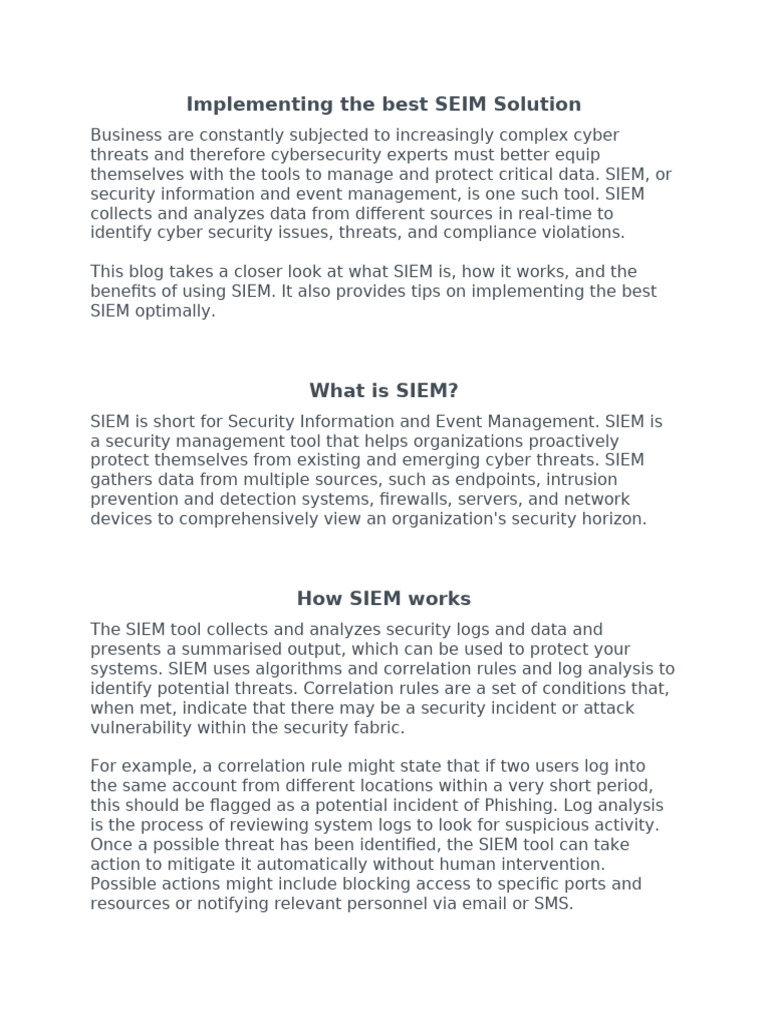 Implementing The Best SEIM Solution | PDF | Security | Computer Security