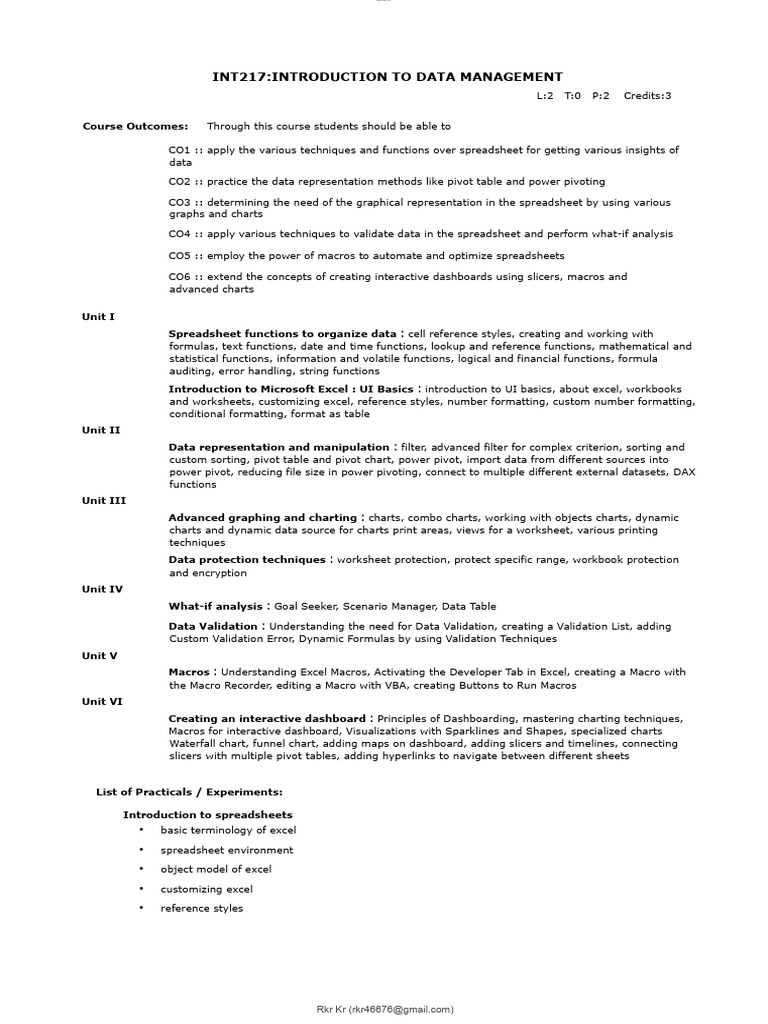 Excel Data Management Course | PDF | Microsoft Excel | Spreadsheet