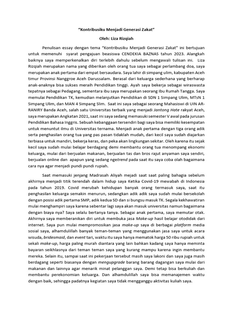 Essay Beasiswa BCB | PDF