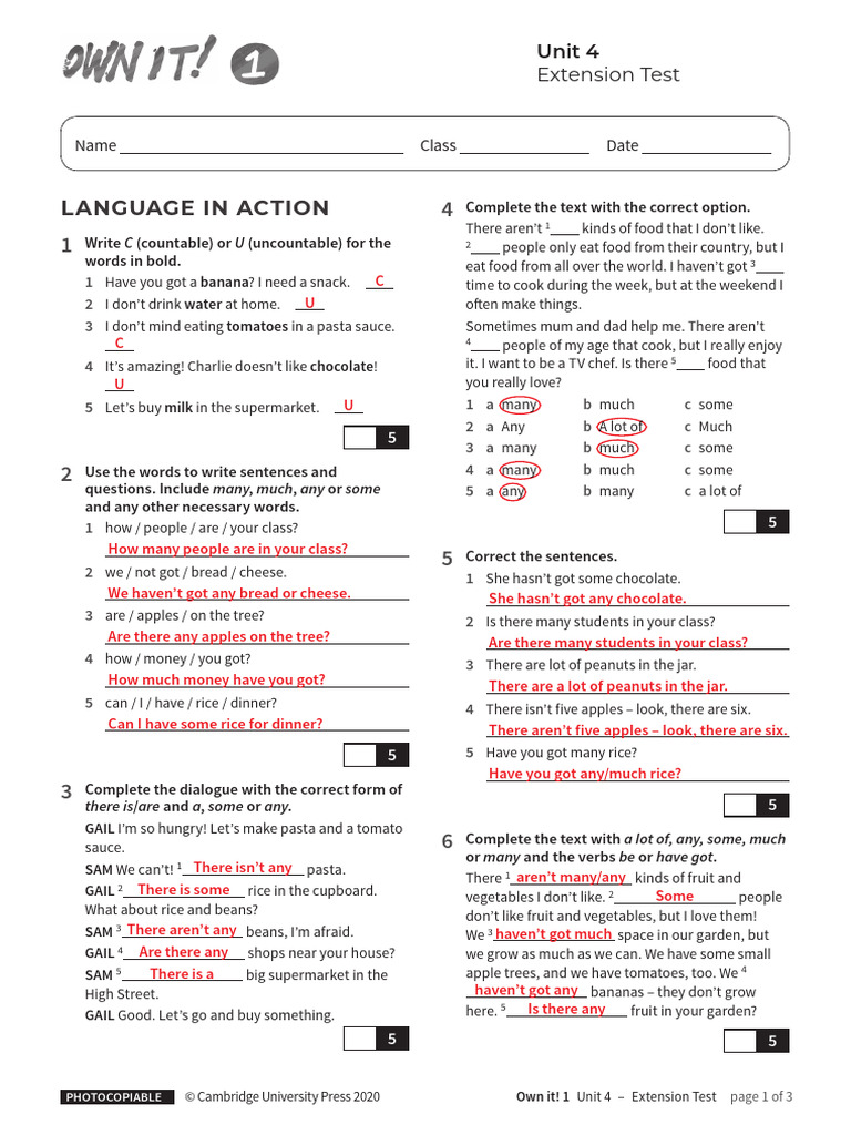 Unit 4 Extension Test: Language & Vocabulary | PDF | Foods | Lunch