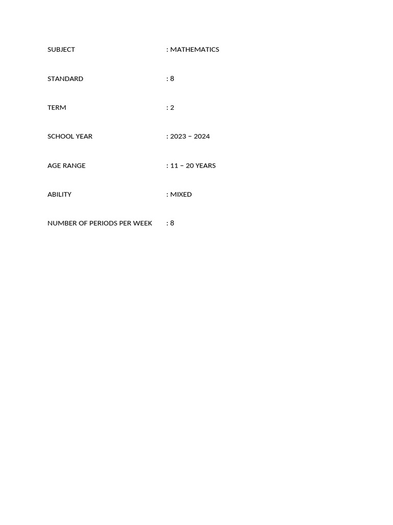 Std8 Term2 Scheme Cover Maths | PDF