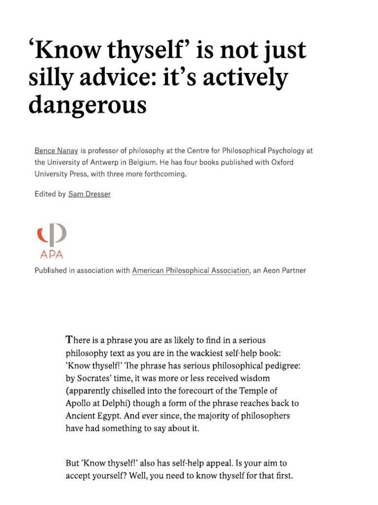Know Thyself Is Not Just Silly Advice It's Actively Dangerous | PDF