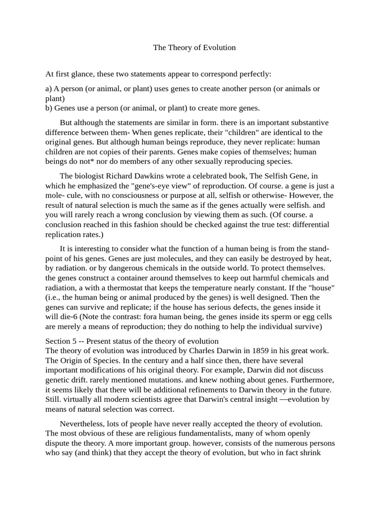 The Theory of Evolution | PDF | Homo | Gene