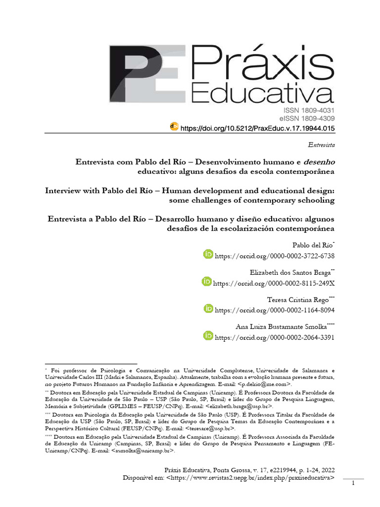 Entrevista Com Pablo Del Rio Desenvolvim | PDF | Psicologia | Emoções