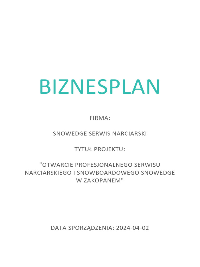 Biznesplan-serwis-nart | PDF