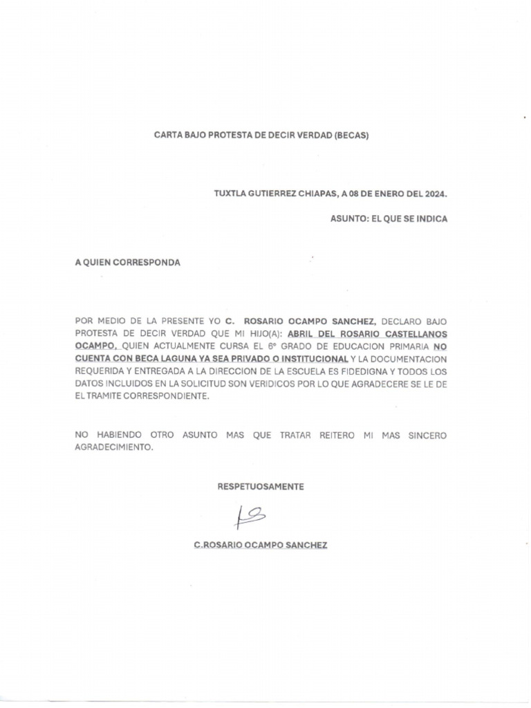 CARTA BAJO PROTESTA | PDF