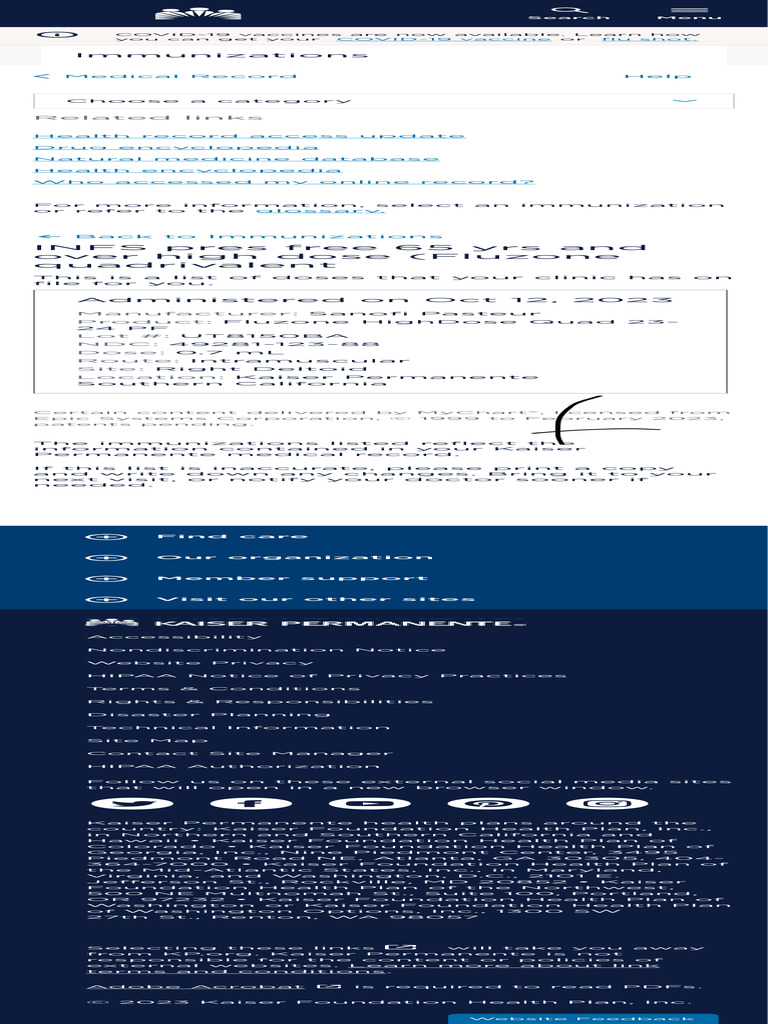 Immunizations Medical Record Kaiser Permanente | PDF | Kaiser ...