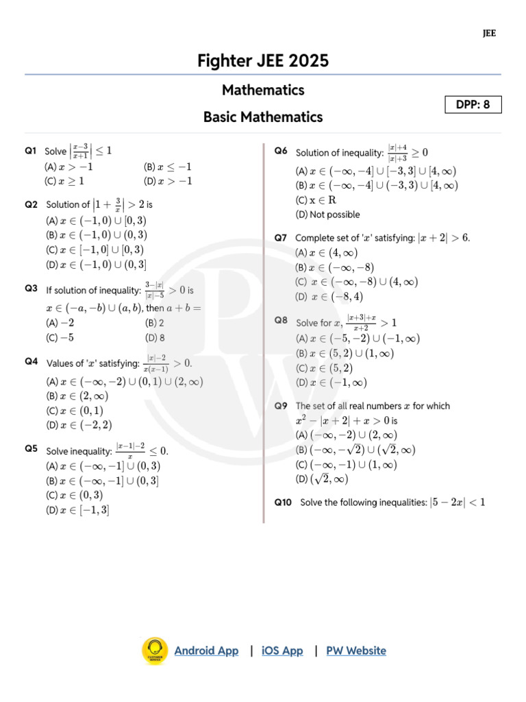 Basic Mathematics DPP 08 Fighter JEE 2025 | PDF | Mathematics