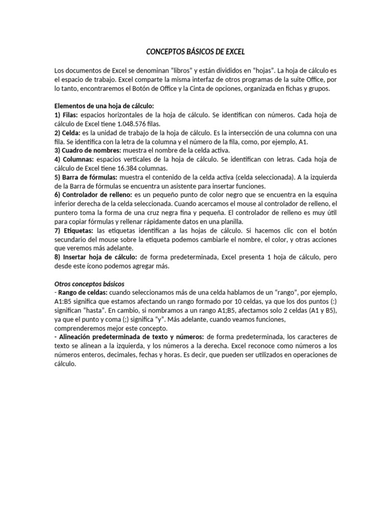 Conceptos Básicos de Excel | PDF | Hoja de cálculo | Microsoft Excel