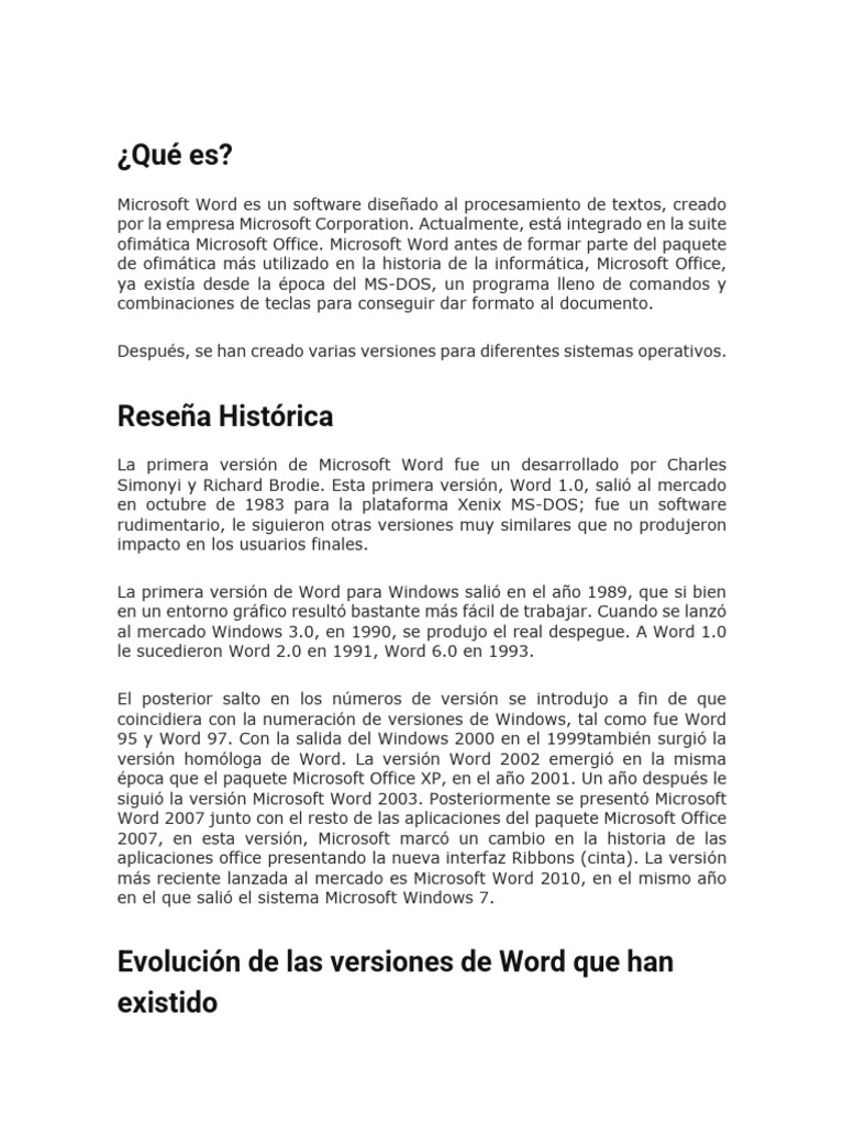 Evolución de Microsoft Word: Historia y Versiones | PDF | Microsoft ...