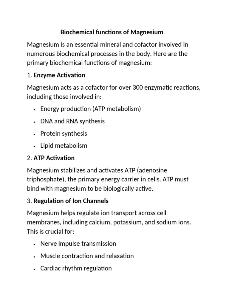 Biochemical Functions of Magnesium.. | PDF