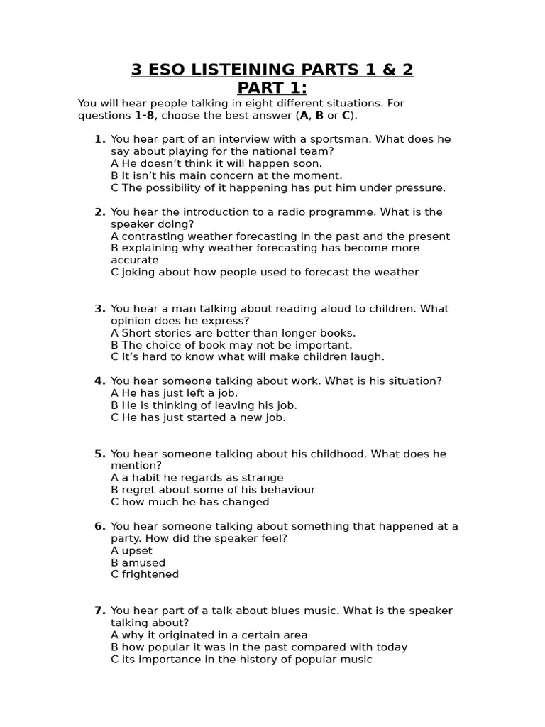 Listening Exercises for 3 ESO | PDF