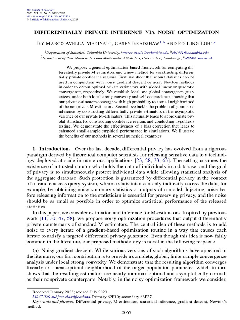 Differentially Private Inference Via Noisy Optimization | PDF | Statistics | Mathematical ...