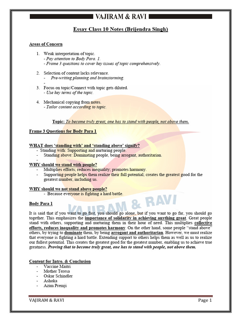 Essay Class 10 Notes | PDF | Forgiveness | Social Psychology