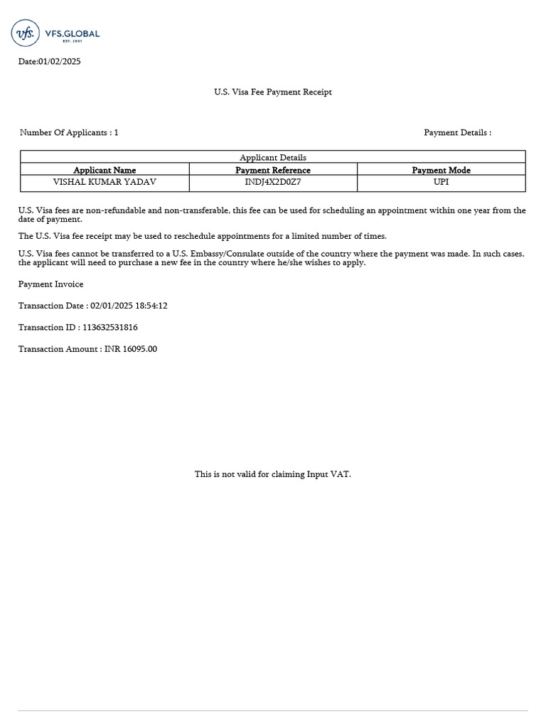 Us Visa Fee Payment Slip | PDF