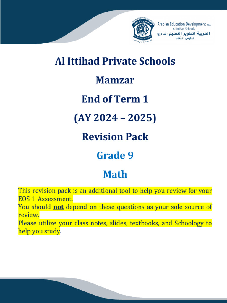 AK+End+of+Term+1-Revision Pack-Math G9 | PDF | Trail | Quadratic Equation
