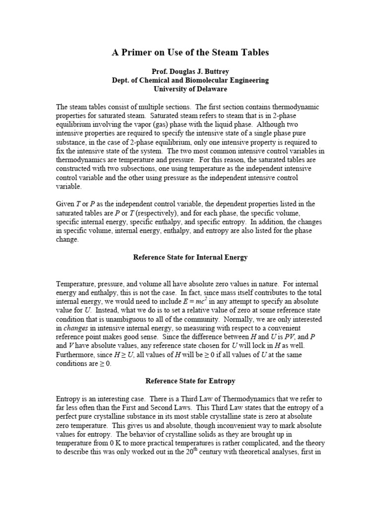 The Use of the Steam Table | PDF | Enthalpy | Temperature