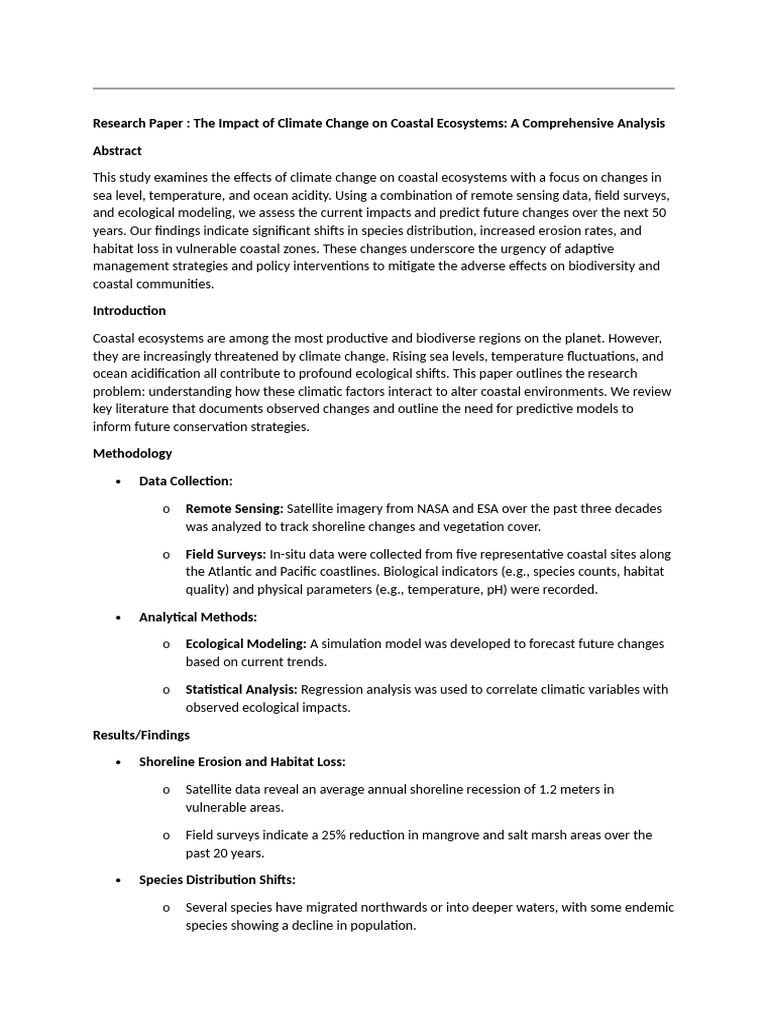 Climate Change Effects on Coastal Ecosystems | PDF | Climate Change ...