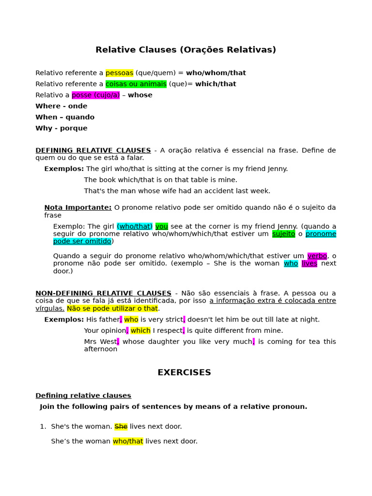 Relative Clauses - Important | PDF | Linguistics