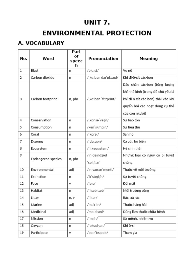 Vocabulary and Grammar for Environmental Protection | PDF | Pollution ...