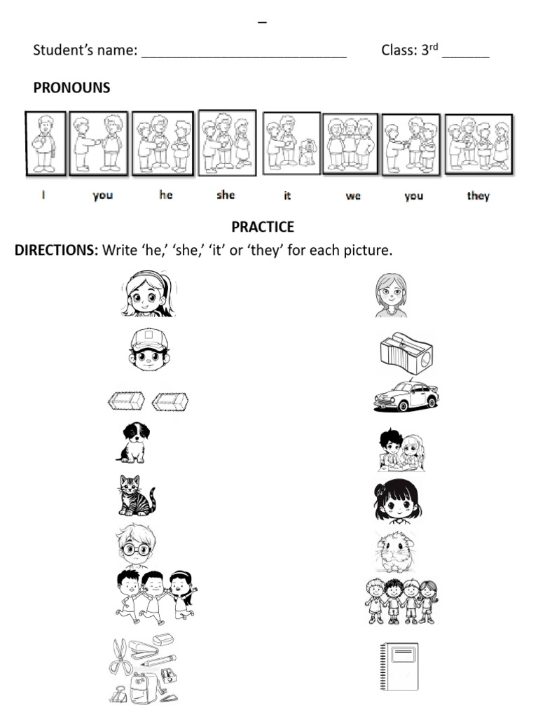 Pronouns Practice Worksheet for Kids | PDF