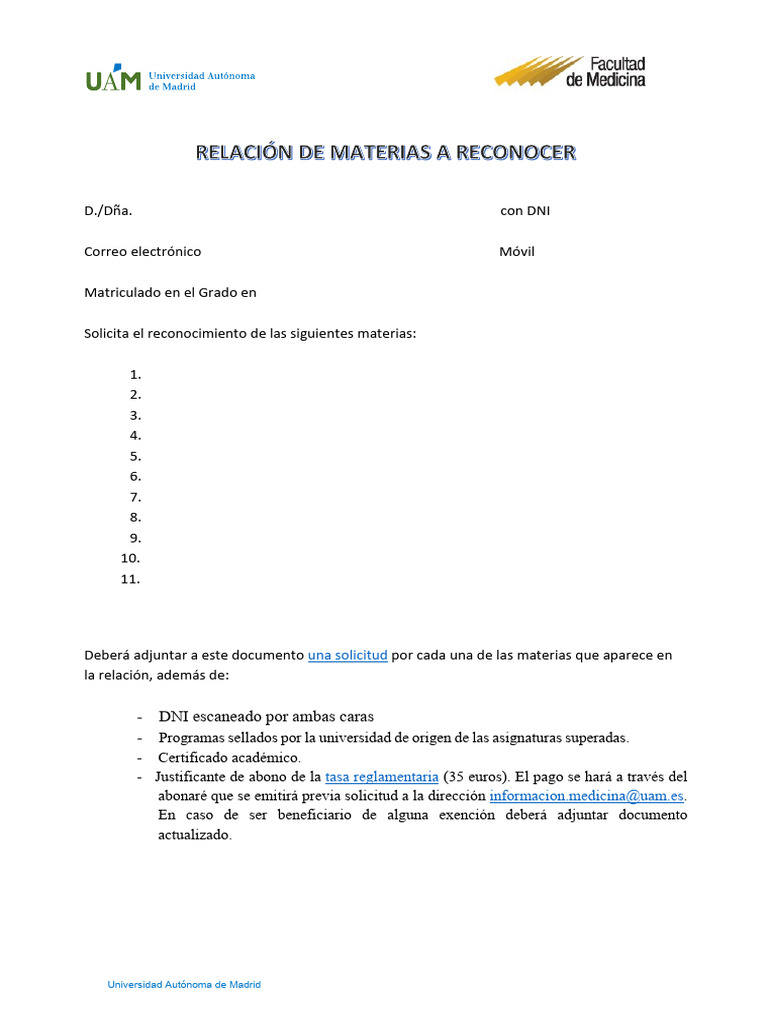 Relaci N Materias Reconocimientos | PDF