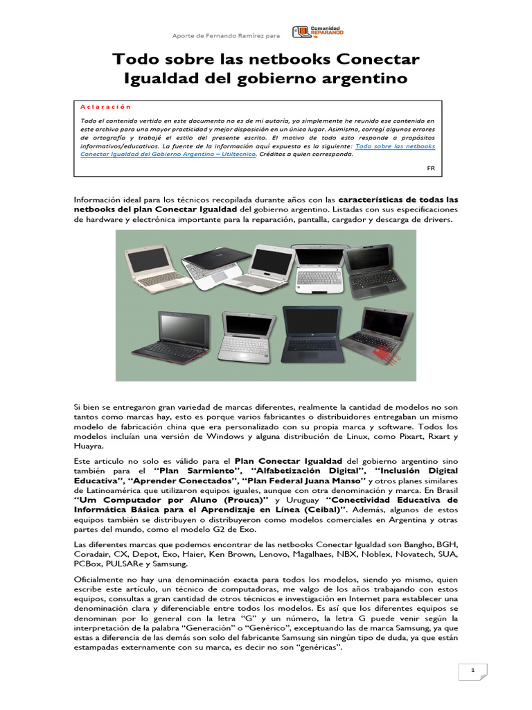 Especificaciones de Netbooks Conectar Igualdad | PDF | USB | Arranque