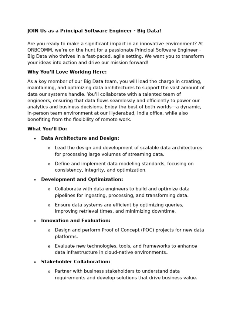 Principal Software Engineer - Big Data | PDF | Big Data | Apache Spark
