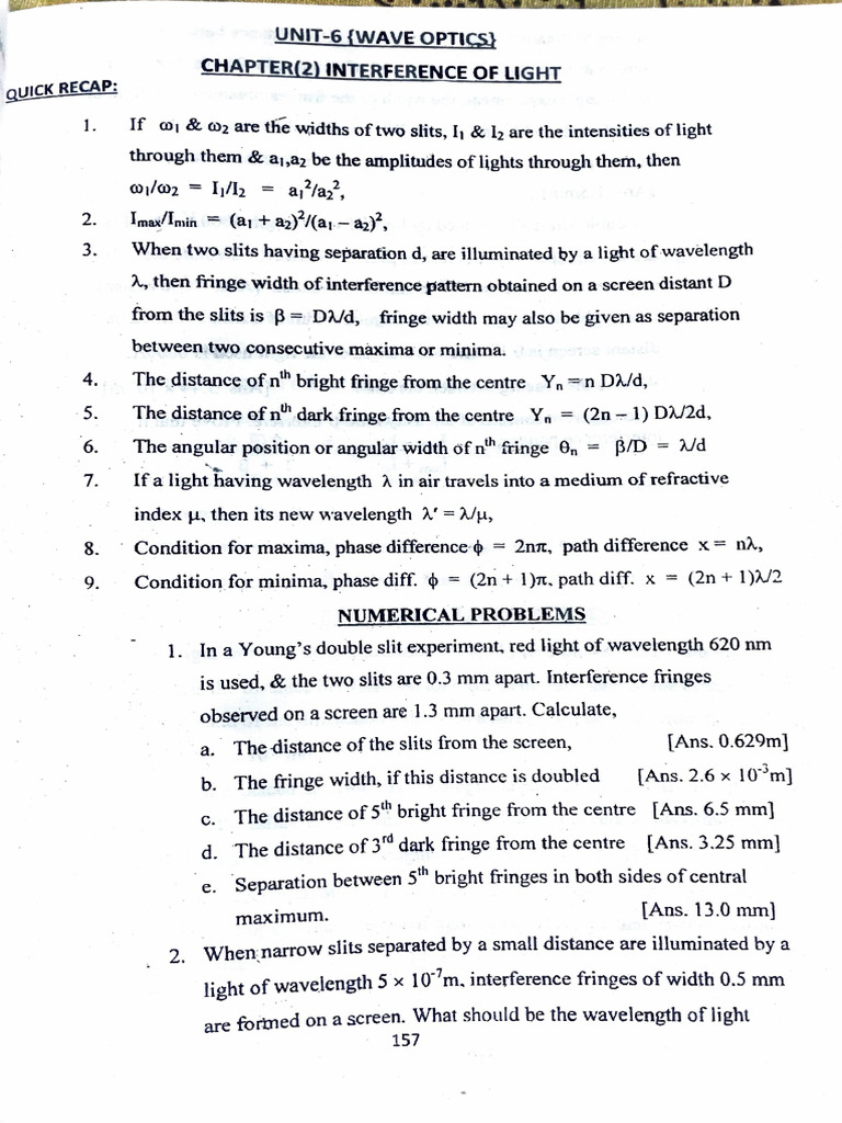 wave optics numericals | PDF | Wavelength | Physical Phenomena