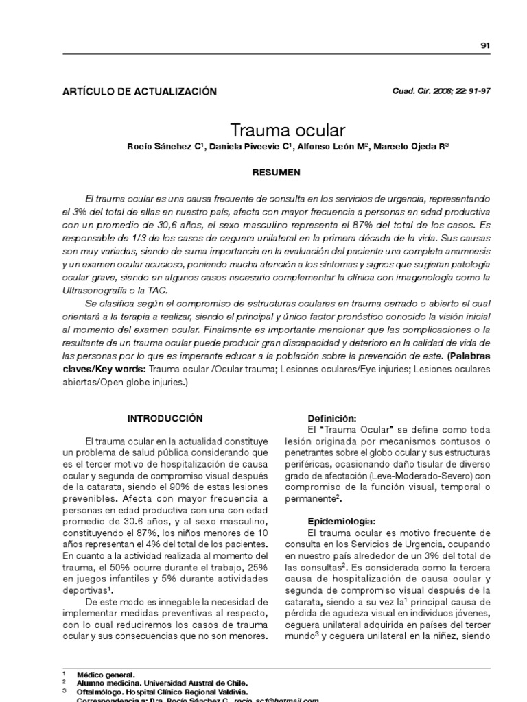 Trauma Ocular | PDF | Ojo humano | Lesión