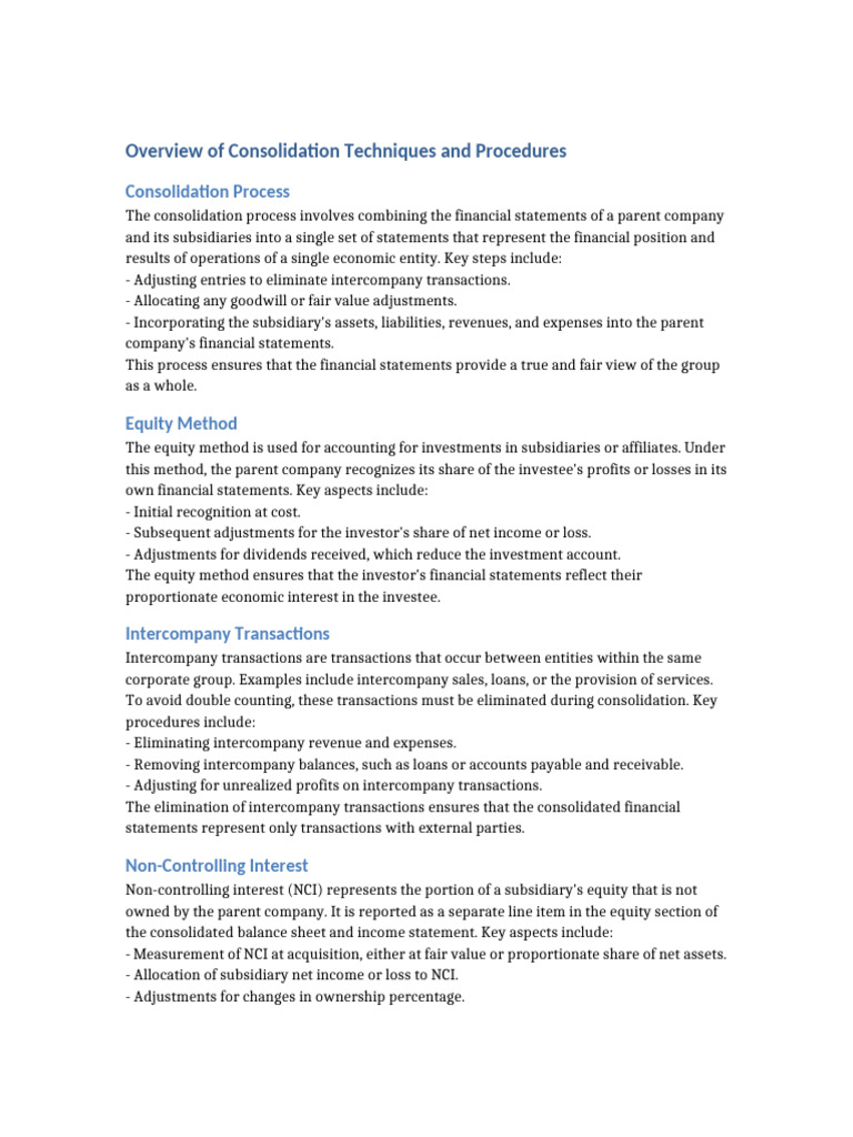 Consolidation Procedures Overview | PDF | Consolidation (Business ...