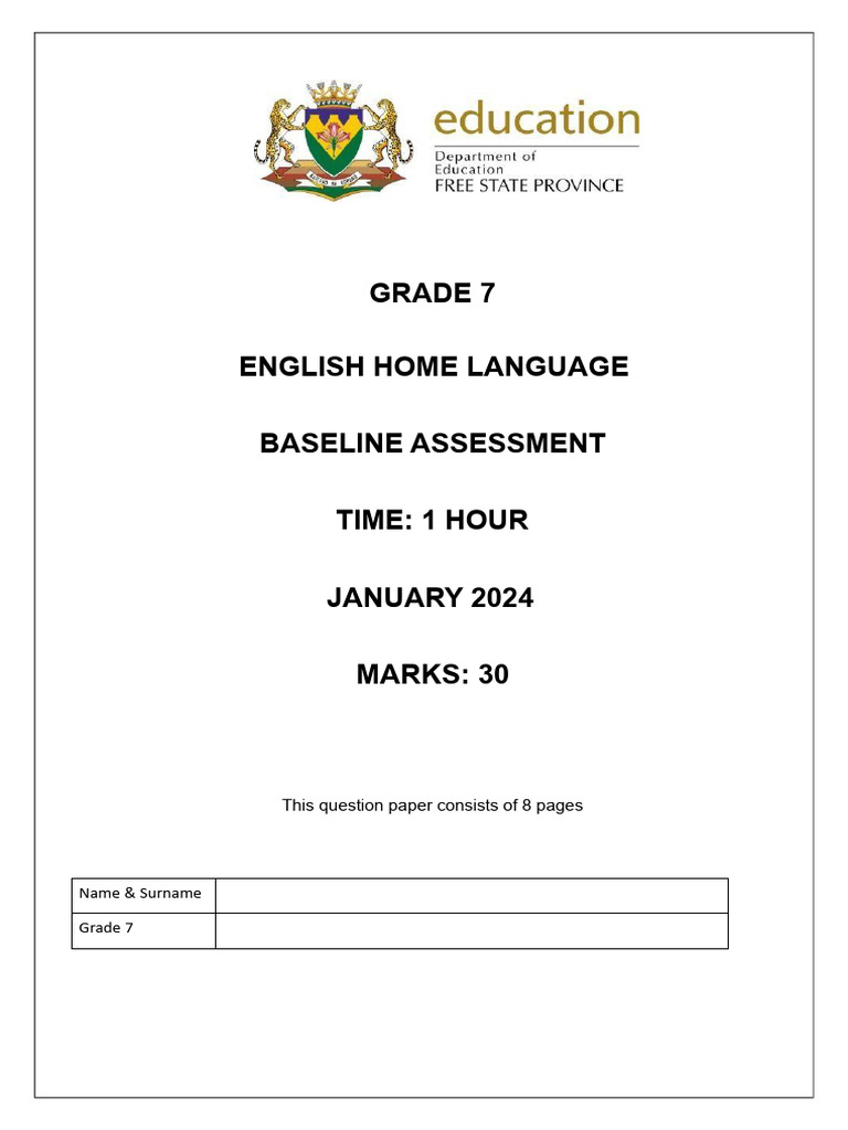 Grade 7 English Language Assessment 2024 | PDF | Linguistics | Grammar