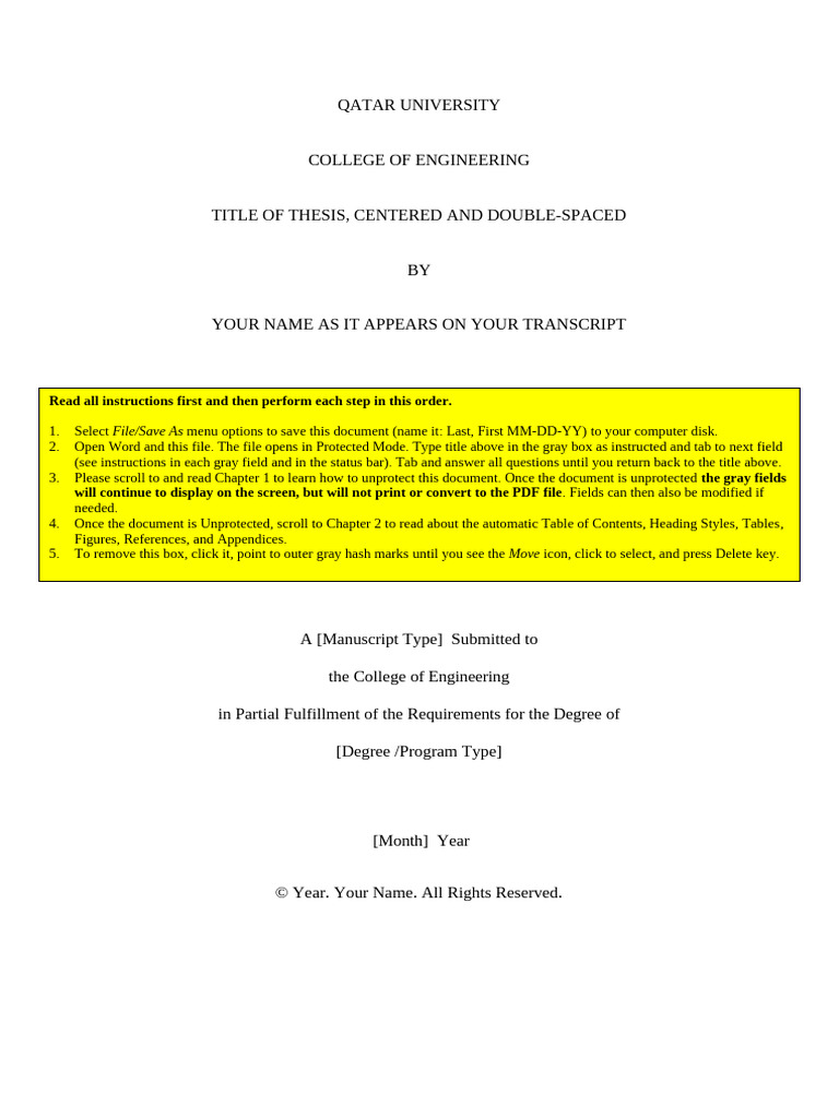 Thesis Formatting Guide for Qatar University | PDF | Thesis | Paragraph