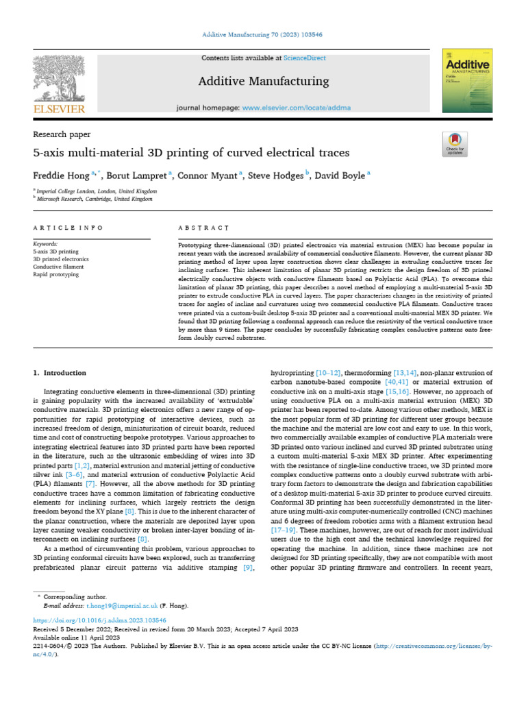 5-Axis Multi-Material 3D Printing of Curved Electrical Traces | PDF | 3 ...