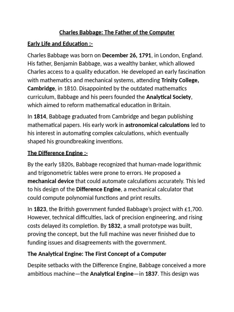 Charles Babbage The Father of The Computer | PDF | Computer Science | Computing