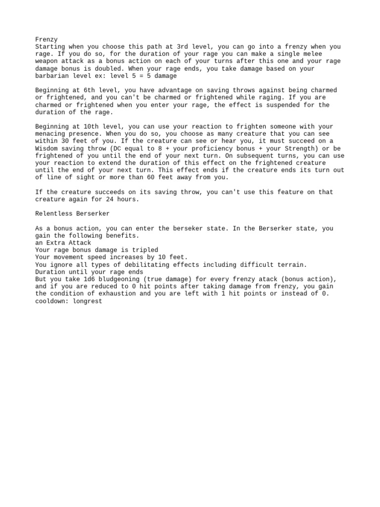 Barbaro Berserker Rework | PDF