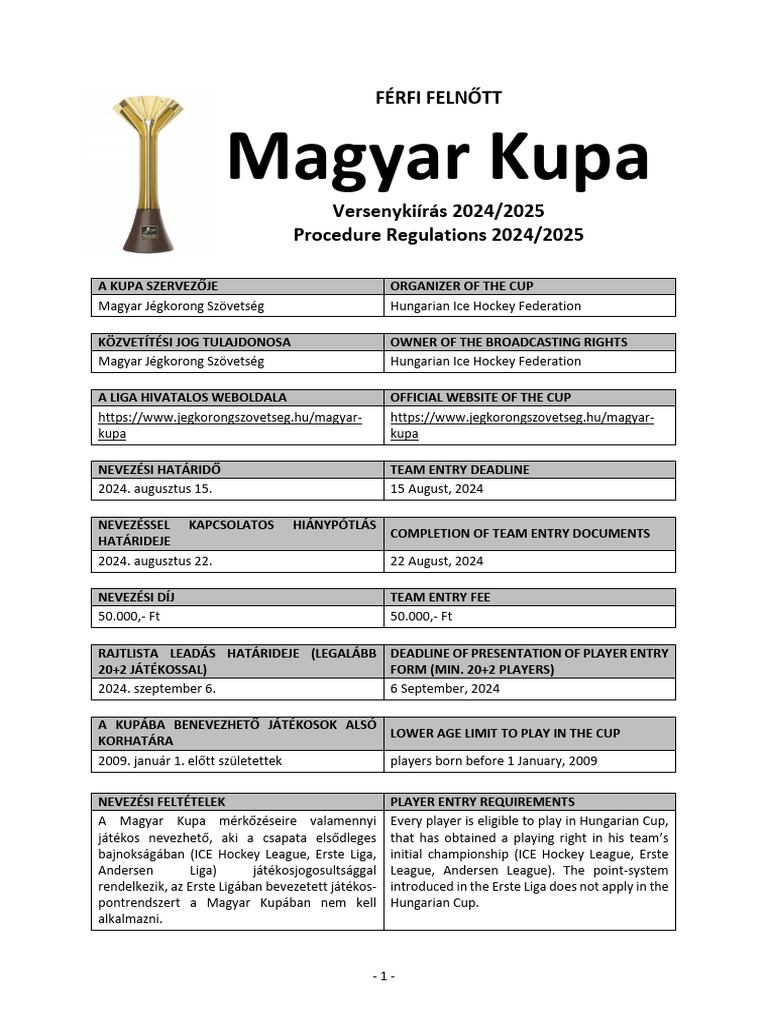 Versenykiiras Magyar Kupa 24-25 HU-En | PDF