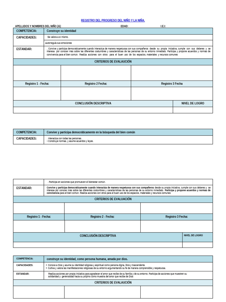 Registro Del Progreso Del Niño y La Niña | PDF | Comunicación no verbal | Experiencia
