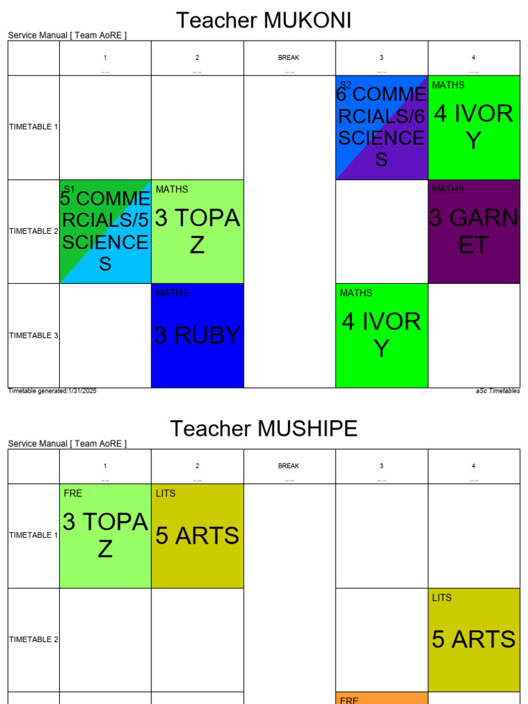 Teachers Timetable Weekend Final - 082549 | PDF