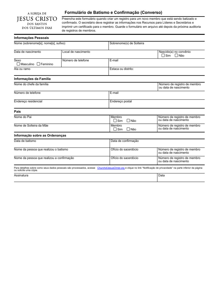 Covert Baptism Form Portuguese | PDF