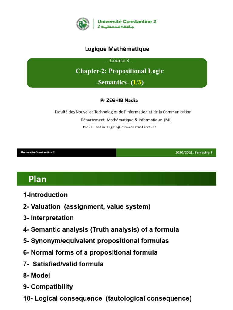 Propositional Logic Semantics Course | PDF | Interpretation (Logic) | Logic