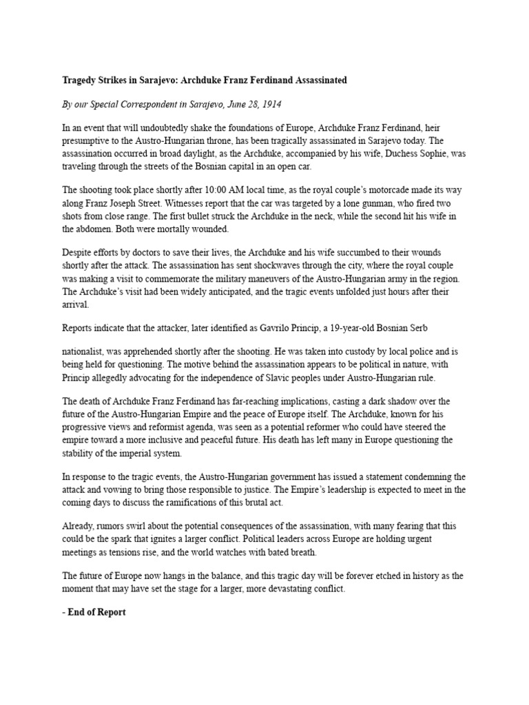 Archduke Franz Ferdinand Assassinated | PDF