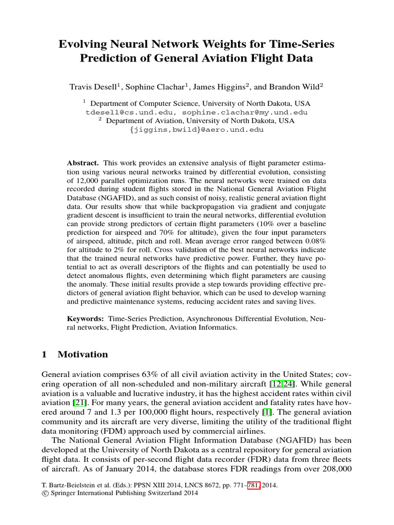 Evolving Neural Network Weights for Time-Series Prediction of General Aviation Flight Data | PDF ...