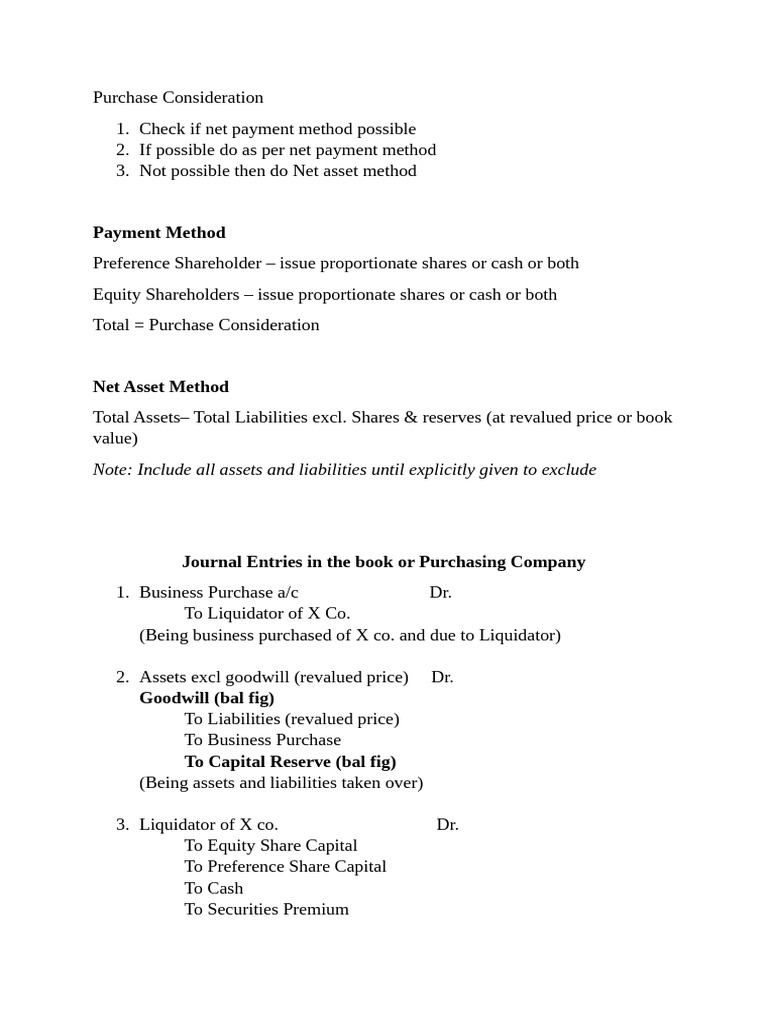 Purchase Consideration Methods Explained | PDF