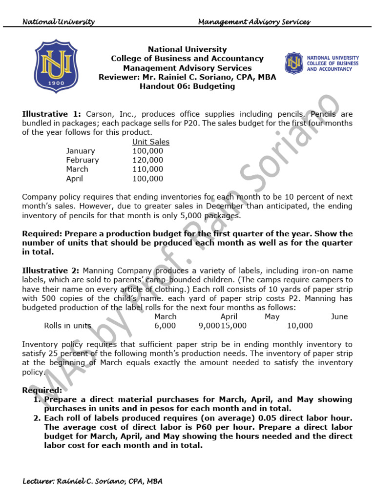 MS Handout 06 Budgeting | PDF | Expense | Equity (Finance)