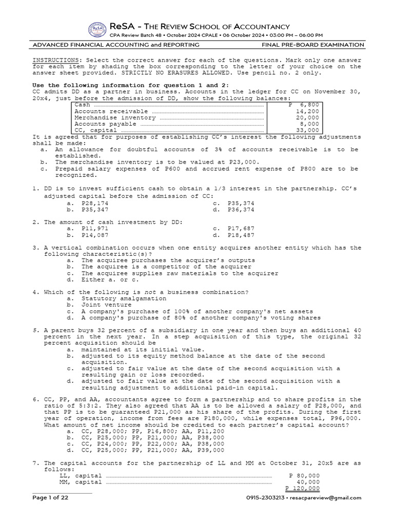 AFAR Final Pre-Board Exam Review | PDF | Depreciation | Book Value