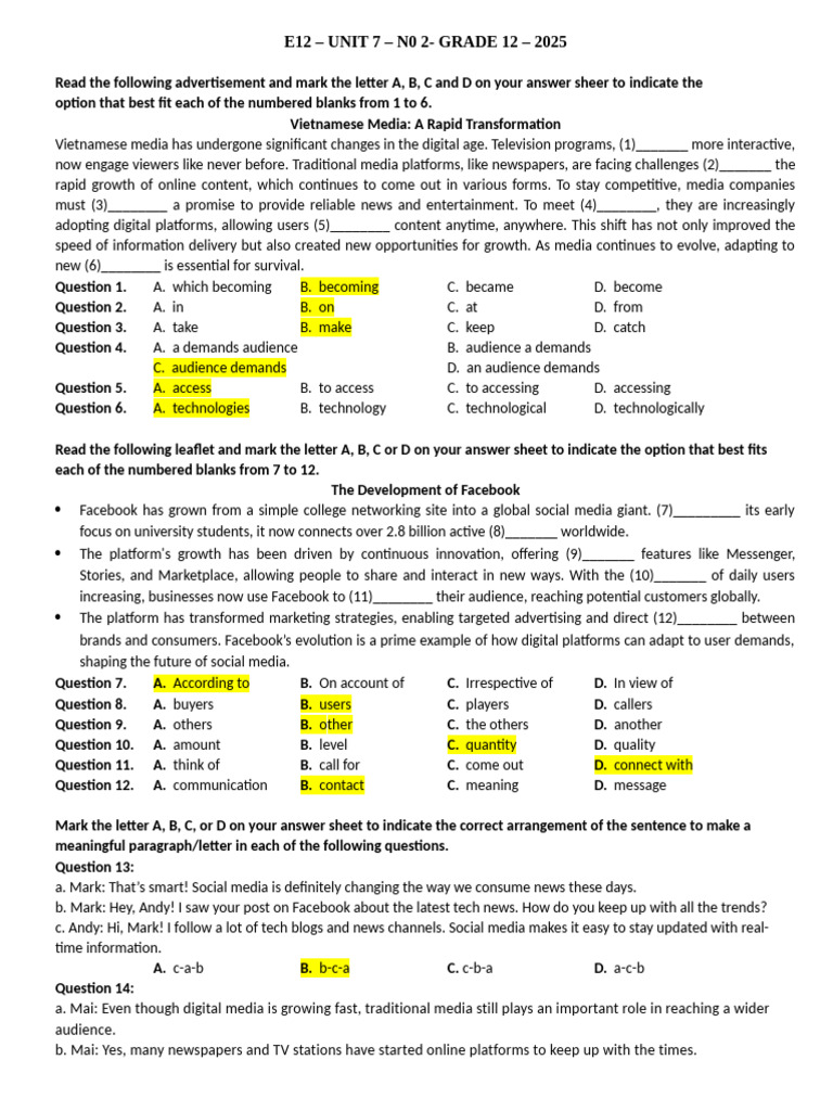 E12 Unit 7 N02 Grade 12 2025 | PDF | Social Media | Popular Culture & Media Studies