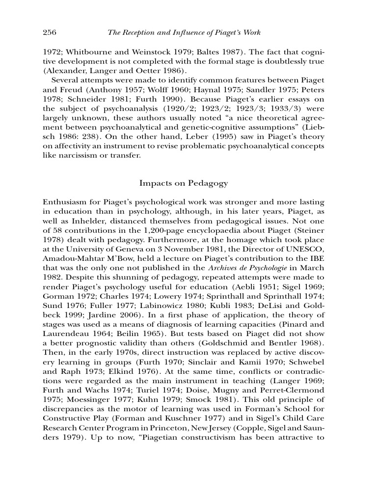 RichardKohler JeanPiaget 2008 ImpactsOnPedagogy | PDF | Psychoanalysis | Behavioural Sciences